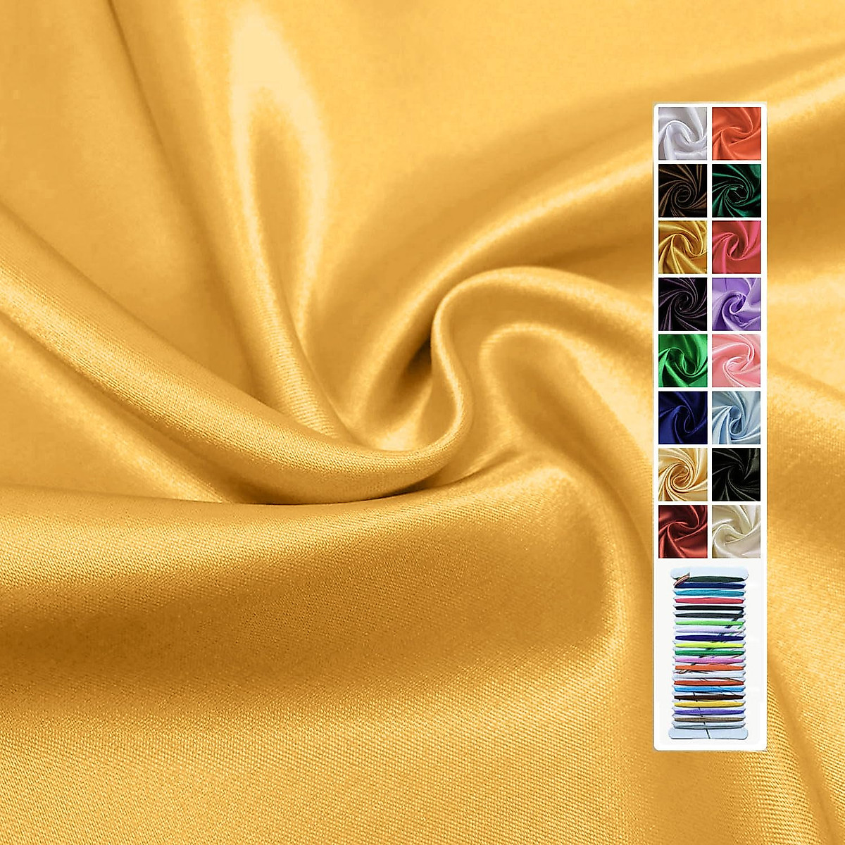 Gold Satin Fabric 60 Inch by 1 Yards Solid Silky Charmeuse Fabrics for Wedding Decoration Table Cover DIY Dress Fashion Backdrop Crafts Support