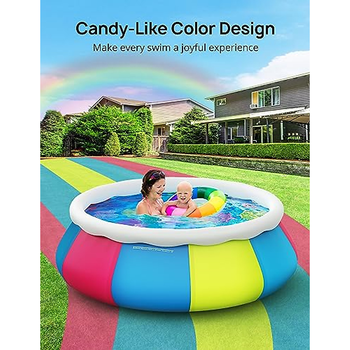 Inflatable Swimming Pool, 10ft ×30in Easy Set Pool with Pool Cover, Blow Up Pool Swimming Pools Above Ground for Kids Adults Family Backyard Garden