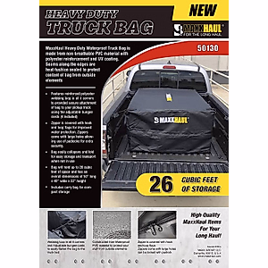 MaxxHaul 50130 Cargo Truck Bag - Heavy Duty and Water Resistant for Pick Up Truck or SUV's - 50" x 40" x 22" Black