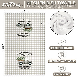 AnyDesign Farmhouse Kitchen Towel Gray Home Sweet Home Dish Towel Buffalo Plaids Truck Eucalyptus Leaves Hand Drying Tea Towel for Home Cooking Baking Cleaning, 18 x 28 Inch, 2Pcs