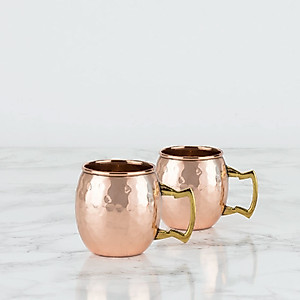 Twine Old Kentucky Home Hammered Moscow Mule Shot Glasses, Copper Bar Cart Accessories, Set of 2, 2oz, Copper
