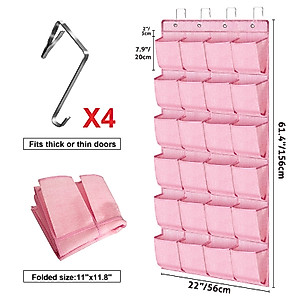 Pink Shoe Organizer Over the Door for Girls Women Kids Room,Hanging Shoe Rack Organizer for Closet Door,Zapateras Storage Holder with 24 Large Pockets & 4 Sturdy Hooks for Shoes,Slippers