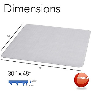Resilia Office Desk Chair Mat - for Low Pile Carpet (with Grippers) Clear, 30 Inches x 48 Inches, Made in The USA