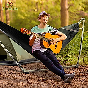 Tranquillo 450lb Capacity Hammock with Stand Included Instant Set Up Foldable Portable Hammock Bed with Spreader Bar, Indoor & Outdoor, Black