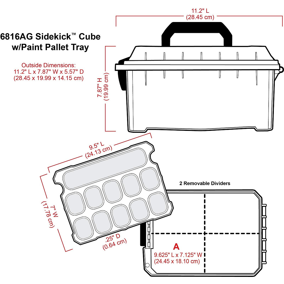 ArtBin 6816AG Sidekick Cube Carrying Case with Paint Pallet Tray, Portable Art & Craft Organizer with Handle, [1] Plastic Storage Case, Clear