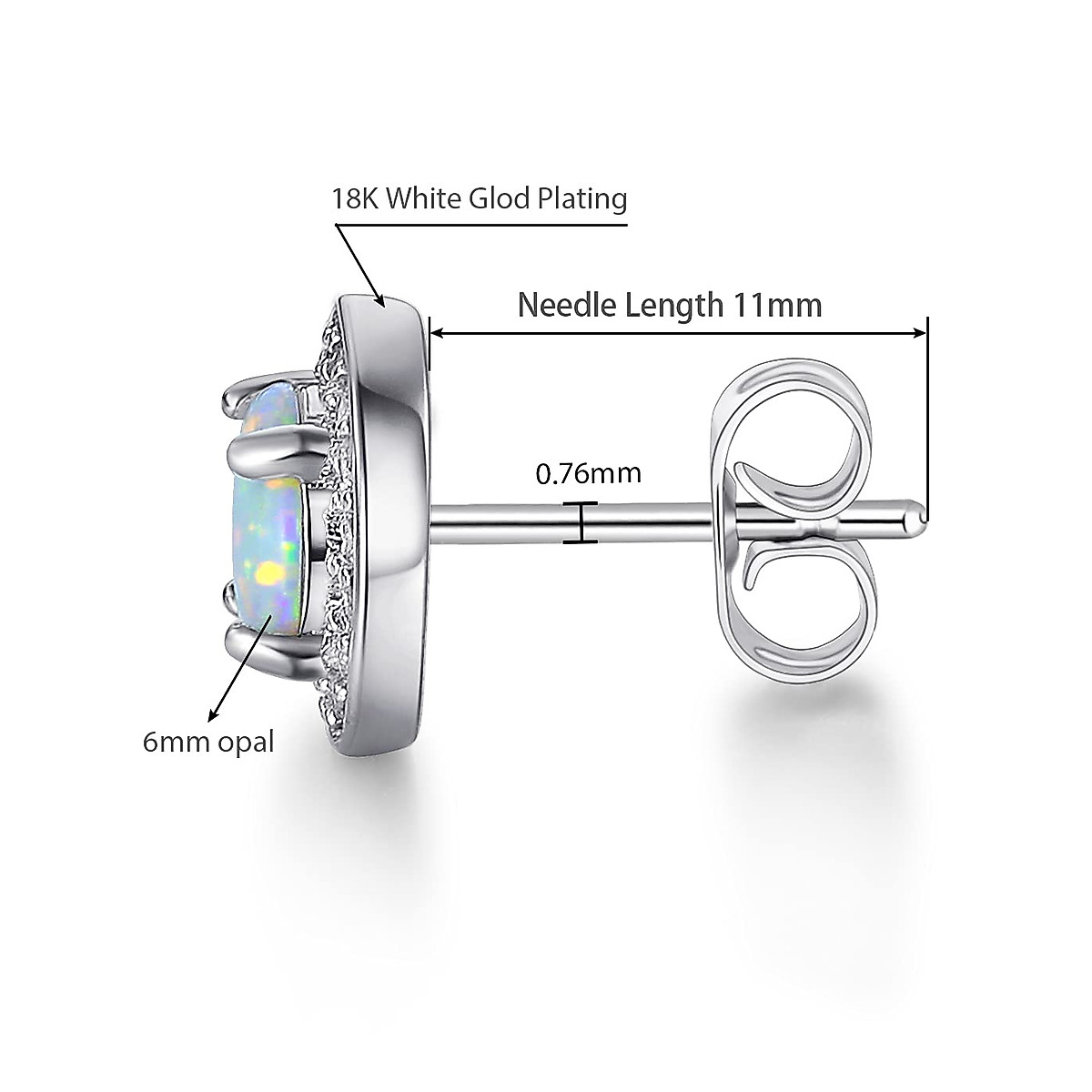 DwearBeauty White Gold Opal Jewelry with Cubic Zirconia,Opal Necklace and Earring Set for Women and Girl(necklace and stud earring)