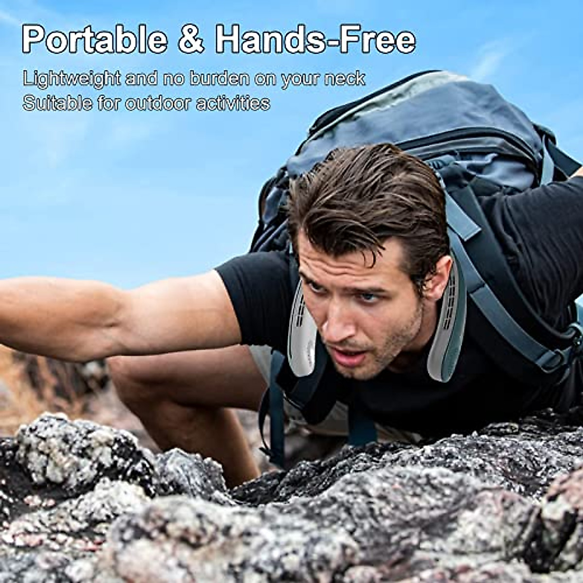 Upgraded Quad-Core Portable Neck Fan, 360° Cooling Neck Fans, 5200mAh Battery Operated, Rechargeable Personal Fan, Non-Slip Headphone Design Bladeless Fan, 3 Speeds Wearable Fan for Indoor & Outdoor