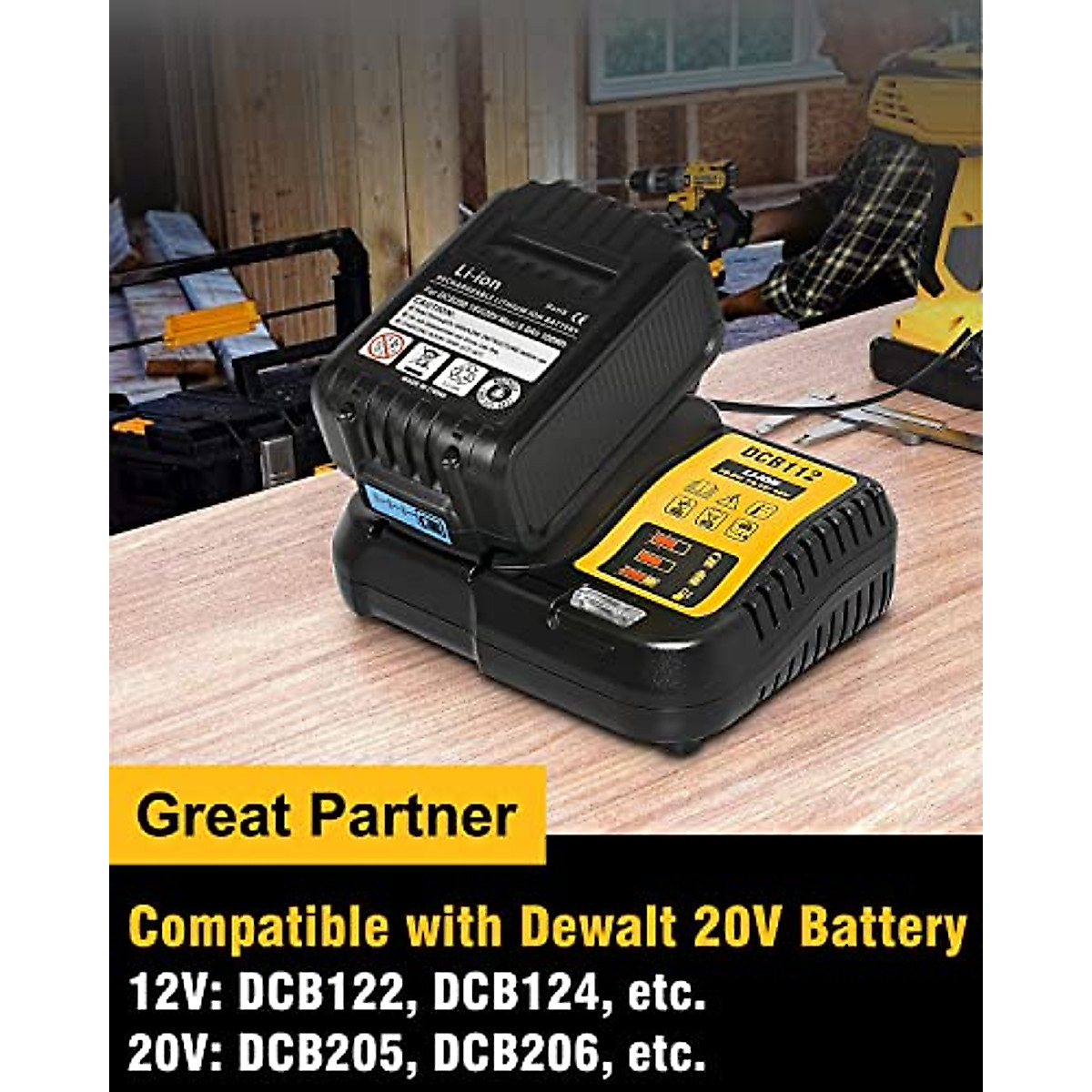 Compatible with Dewalt 20V Battery and Charger Combo 1Pack Replacement for Dewalt 20V Battery Charger DCB112 Fit for Dewalt 12V/20V Battery and 20V Tools