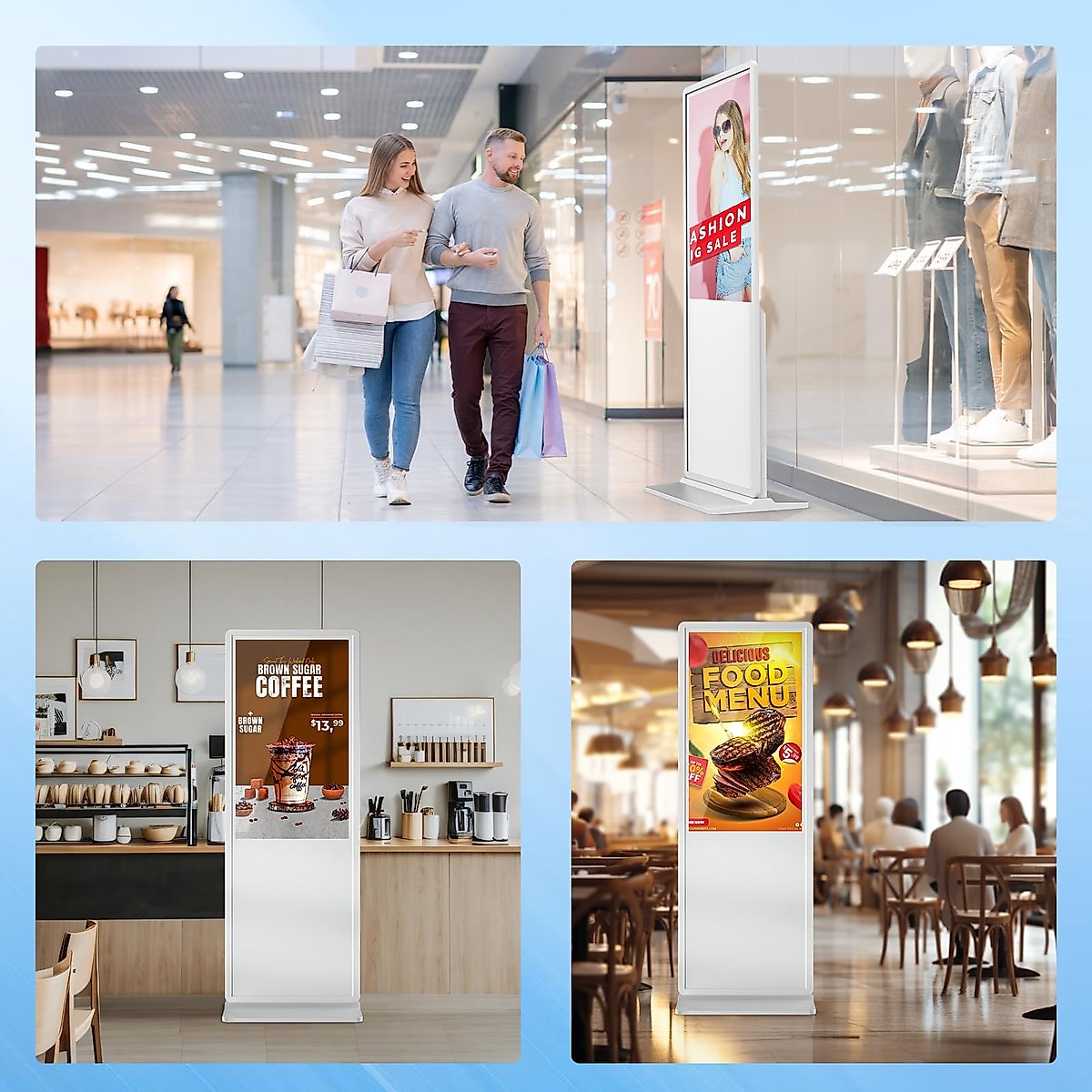 YCKJNB 55 inch Indoor Digital Signage 4K Touchscreen IPS Floor Standing Digital Kiosks Interactive Displays with WiFi HDMI/USB Input Auto AD Player, Android OS White