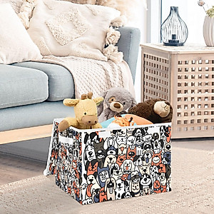 ALAZA Storage Bins Organizer Box Baskets Lidded Clothes for Shelves Closet Cute Dogs Print Doodle Puppy Collapsible Stackable Storage Cubes Handles