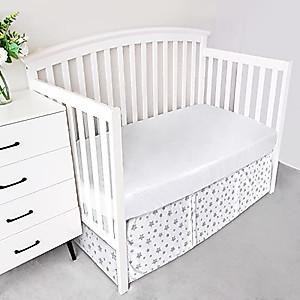 Crib Skirt Boy Girl Pleated Dust Ruffle Machine Washable, 14" Drop, Toddler Crib Bed Skirt White with Grey Star, Microfiber Nursery Standard Crib Bedding Skirt