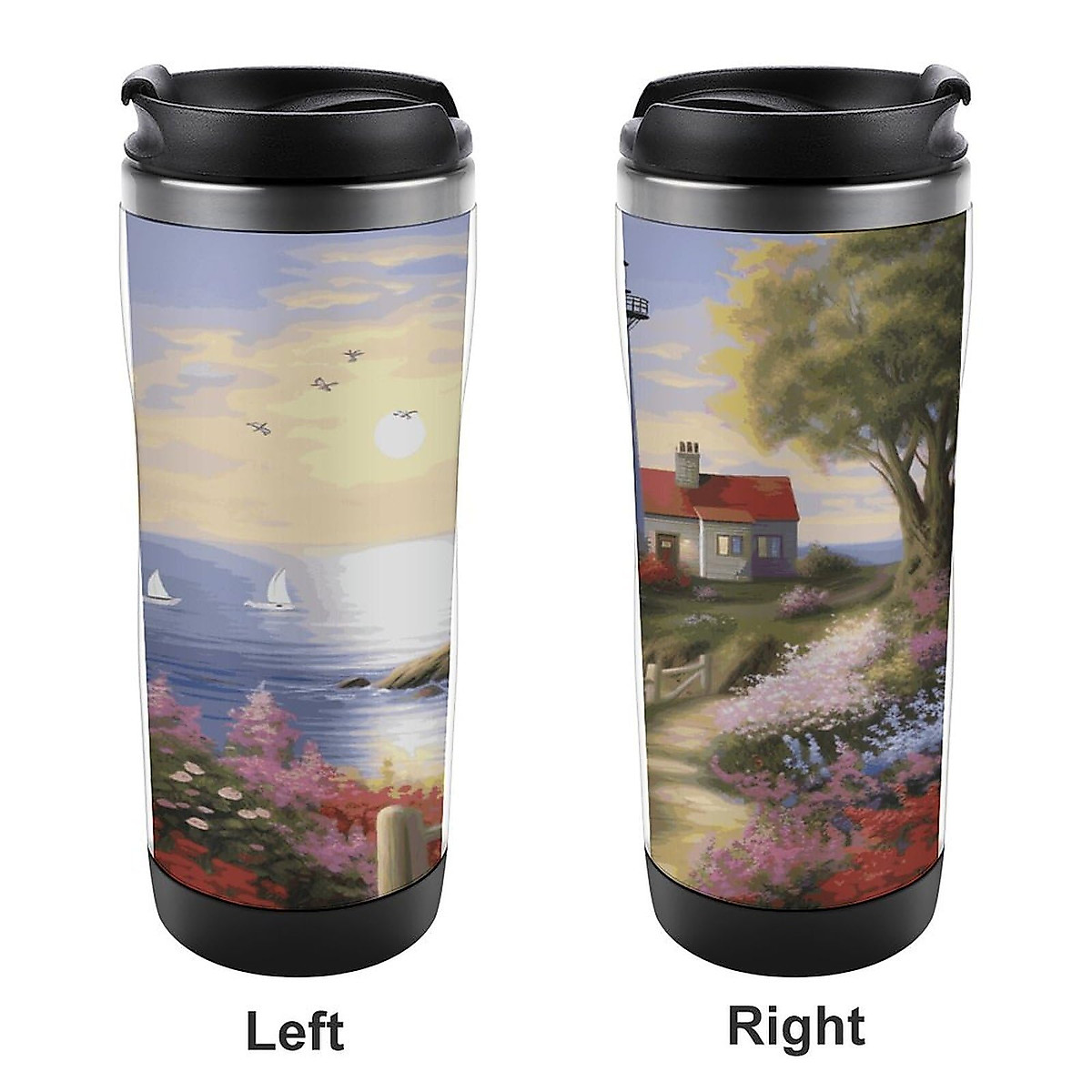 Lighthouse Travel Coffee Mug 12.85oz Insulated Coffee Tumbler 304 Stainless Steel Thermos for Travel Fitness Outdoor Activities Coffee Shop Office Home