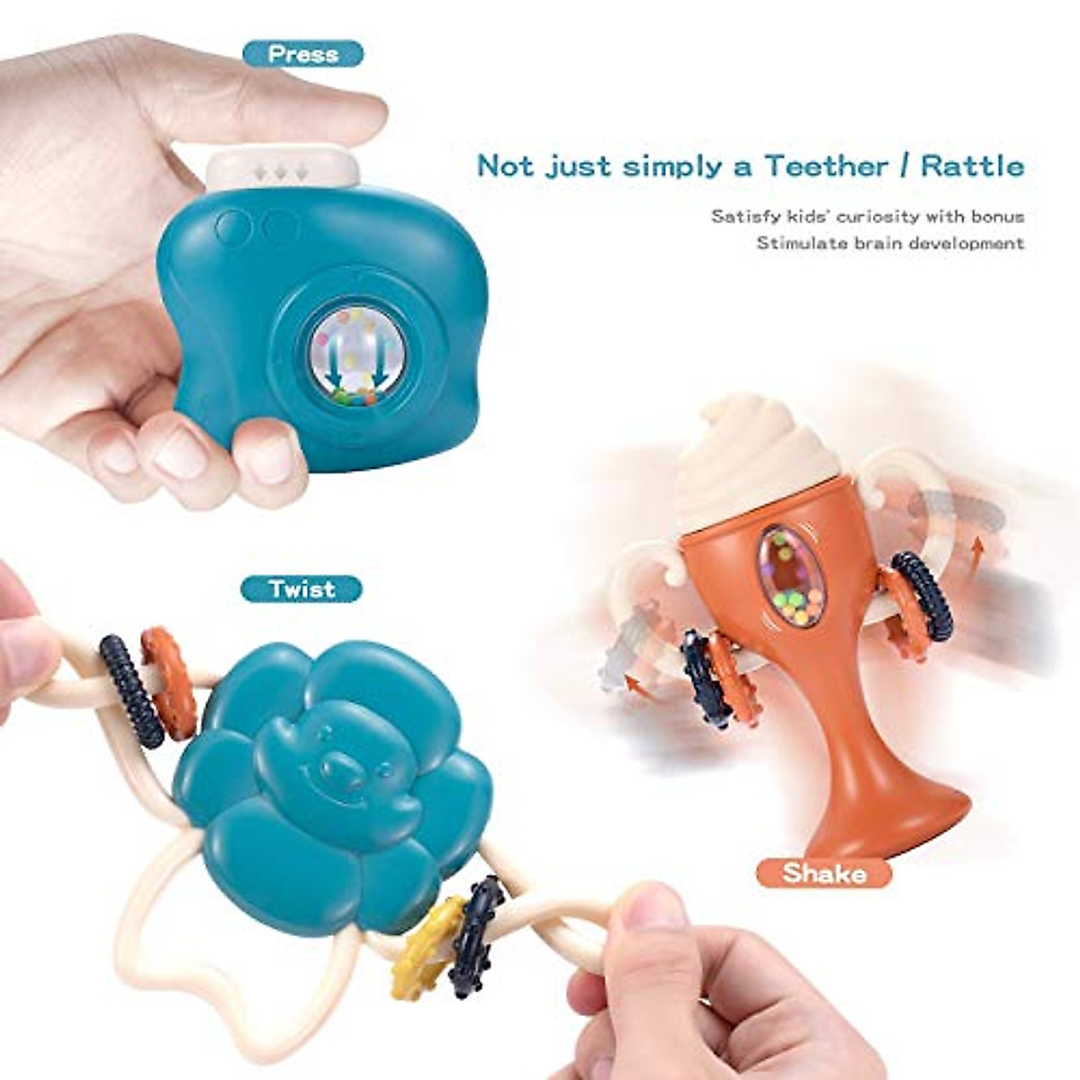 Baby Toy Rattle 8 Pcs with Storage Box Shaking Bell and Grabing Sensory Teething Spining Toy for Baby Infant, Toddlers, Boys and Girls 0-3 Years Old