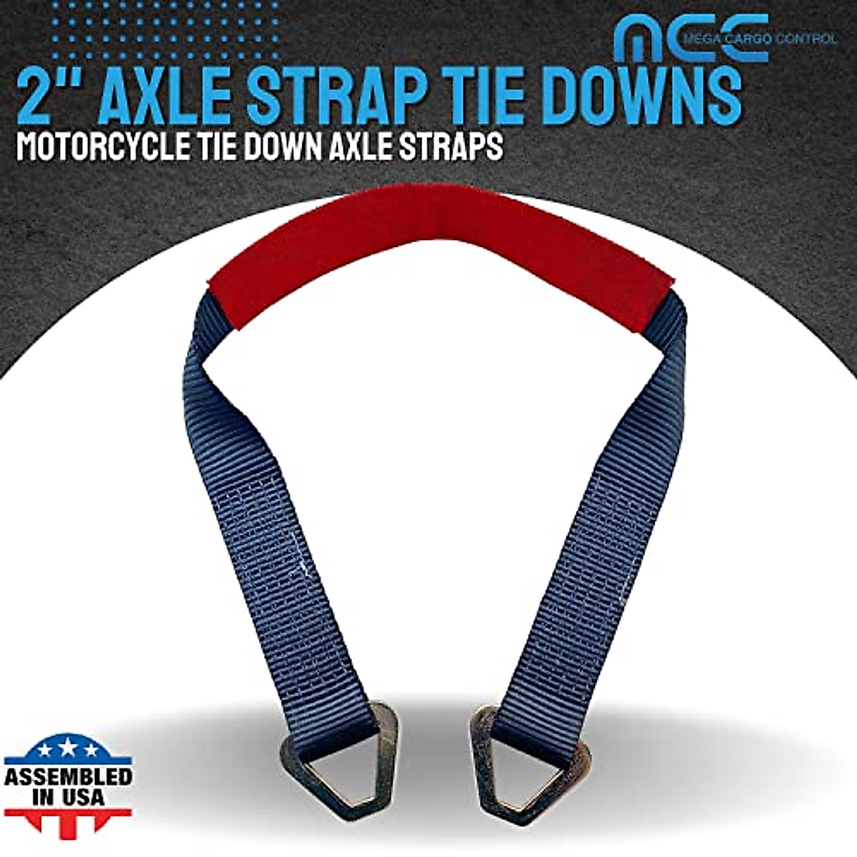 Mega Cargo Control 2 Pack Off-Road Axle Straps - 2" x 48" Black Motorcycle Tie Down Straps | Car Auto Hauler Tow Truck 4x4 ATV UTV - Assembled in USA