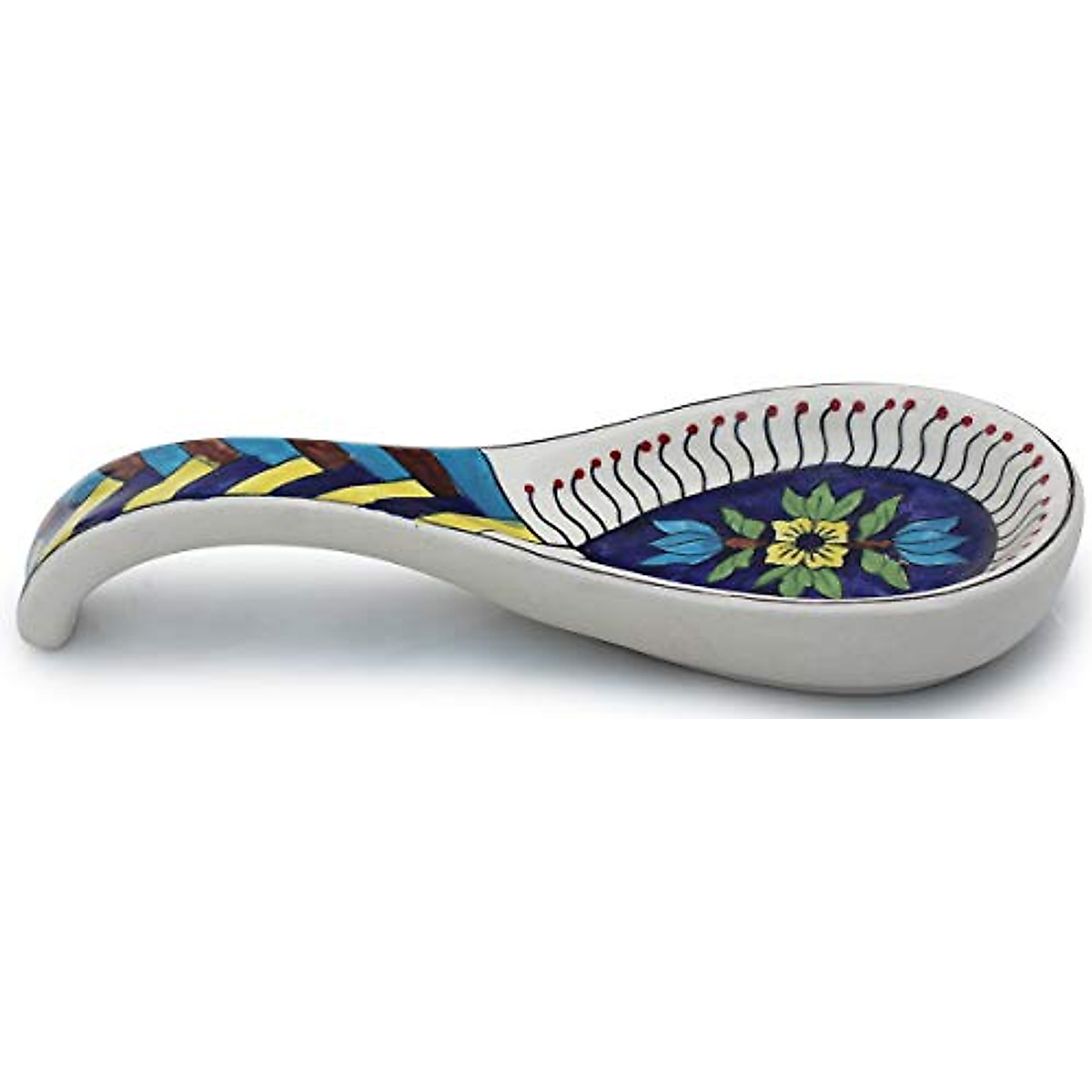 ABHANDICRAFTS Metal Spoon Rest with Red Ceramic Dish - Upright Utensil Holder for Stovetop & Kitchen Organization Standing Spoon Rest for Kitchen Countertop (AB-SPOON-011)