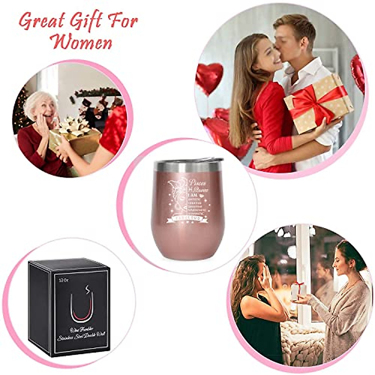 Joyloce Pisces Zodiac Wine Tumbler 12 oz, Zodiac Pisces Gifts for Women Girls Coffee Mug, Pisces January February Birthday Gifts for Women, Constellation Horoscope Gift Astrology Gifts Stemless Cup