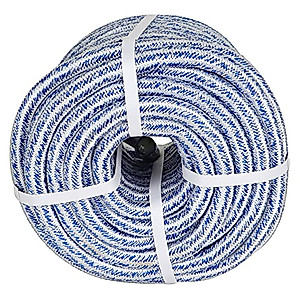 TINVHY 3/4 Inch x 200 Feet Double Braid Polyester Rope 20000Lbs Breaking Strength Strong Pulling Rope for Tree Work Camping Swings(Blue White)