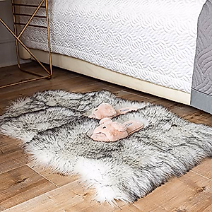 Carvapet 2 Pieces Soft Fluffy Faux Fur Chair Couch Cover Plush Sheepskin Area Rug Bedroom Living Room 2 x 3 Feet,Black/White