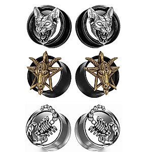 TBOSEN 2PCS Ear Gauges Animal Style Flesh Tunnel Gauges for Ears Stretcher Plug Jewelry Piercing Expander Gauges 0g - 1 inch 8mm-25mm