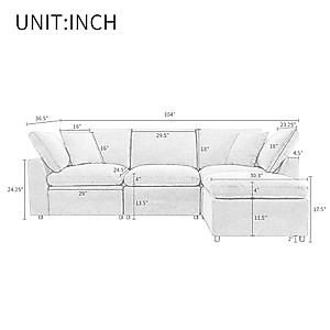 Jintop 104" Upholstery Convertible Sectional Sofa,Feather-Filled L Shaped Couch with Reversible, Sleeper Chaise W/Sloped Armrest Design,Living Room Furniture for Apartment,Office,Dark Gray, 104.3