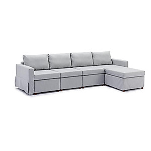 Modern Fabric Linen Middle Module for Modular Sofa Sectional Sofa Couch Accent Armless Chair, Cushion Covers Removable and Washable,Light Grey