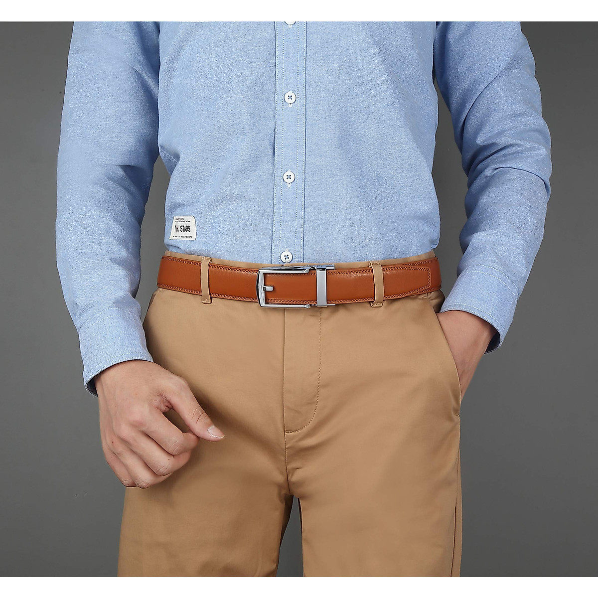 Lingli Men's Belt Ratchet Dress Belt with Automatic Buckle Brown/Black-Trim to Fit-35mm wide-200-110-TAN