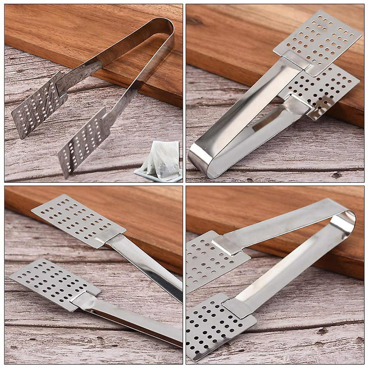 DOITOOL 2pcs Stainless Steel Tea Bag Squeezer Herbal Tea Infuser Useful Kitchen Steeper Tongs Strainer Holder Grip Metal Kitchen Bar Tools