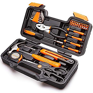 CARTMAN 39 Piece Tool Set General Household Hand Kit with Plastic Toolbox Storage Case Orange