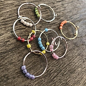 Set of 8 Boho Spinner Fidget Colorful Resin Beads Band Ring for Anxiety for Women Thin Coil Rotate Freely Inspirations Stress Relief Anti Pressure Jewelry Stacking Loop Expandable Adjustable Best Friends Dainty Birthday (Silver)