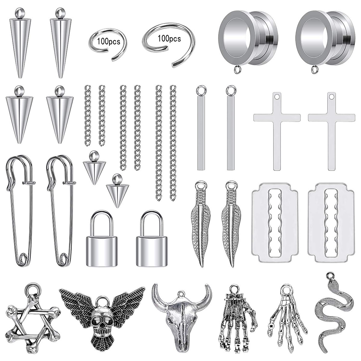 ZS 230 Pieces DIY Ear Tunnels Accessories Dangle Gauges Body Piercing Jewelry, Stainless Steel 4g - 7/8 inch Dangle Ear Gauges for Women/Men (Gauge=00g(10mm))
