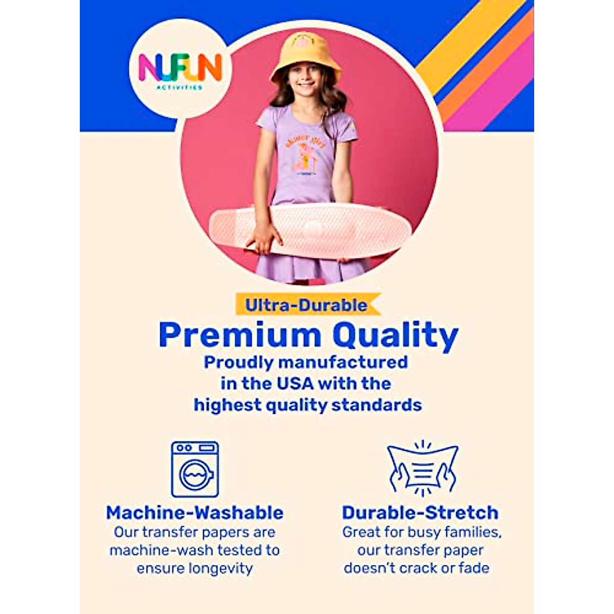 NuFun Activities Printable Iron-on Heat Transfer Paper for T Shirts, Dark Fabrics, 5 Sheets 8.5 x 11 inch, Long Lasting, Durable, Professional Quality, Easy DIY, Non-Toxic, Made In the USA