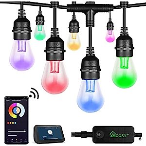 XMCOSY+ Outdoor String Lights, 98 Ft Smart RGB Patio Lights, App & WiFi Control LED String Lights Works with Alexa, IP65 Waterproof Color Changing RGBW Outdoor Lights with 30 Dimmable LED Bulbs