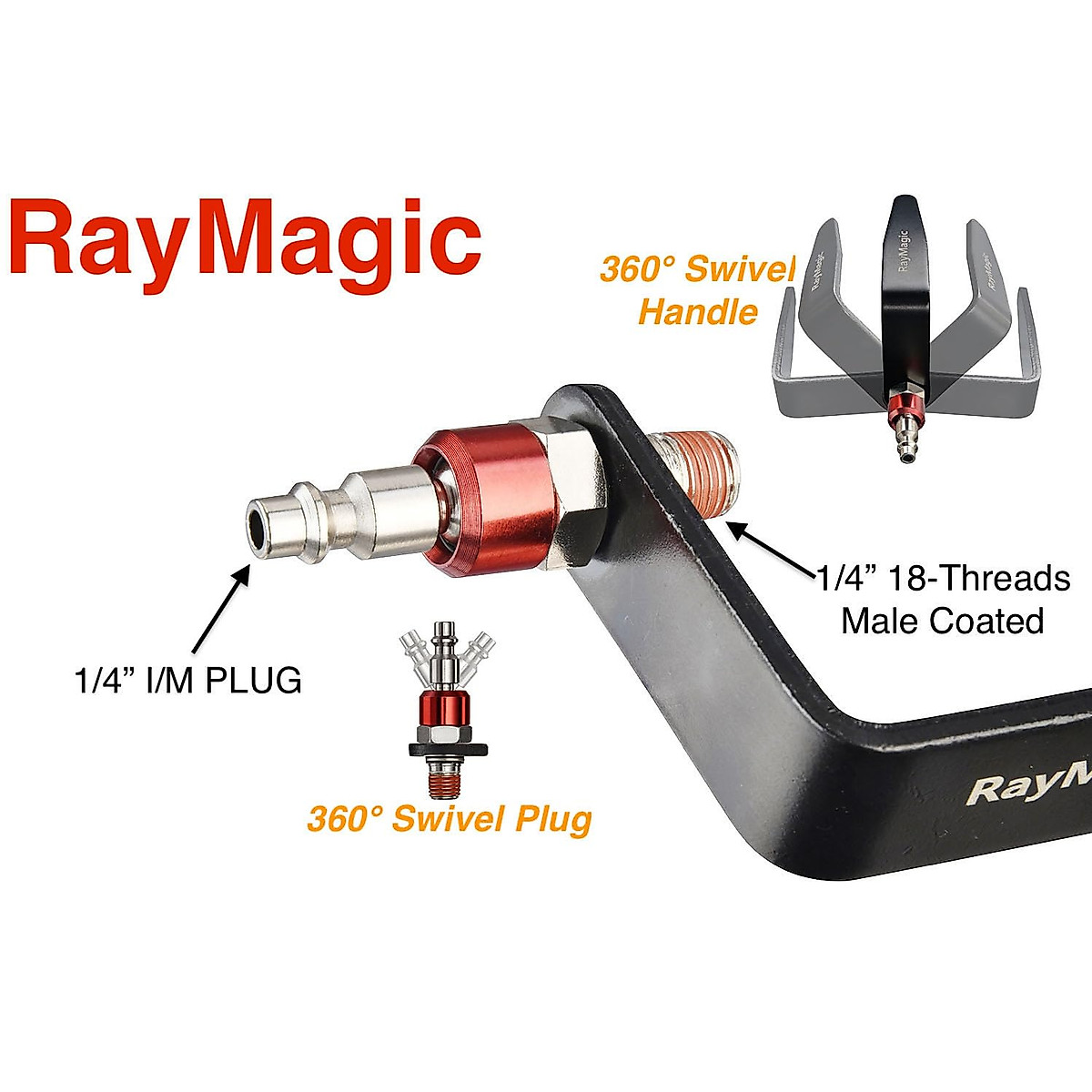RayMagic Steel Pneumatic Tool Rafter Hook Hanger, Lightweight, Durable,Reusable Metal Organaizer Adjustable Easy Install Hooks with 1/4" Air Tool Swivel Fitting, for Air Nailer, 2-Piece