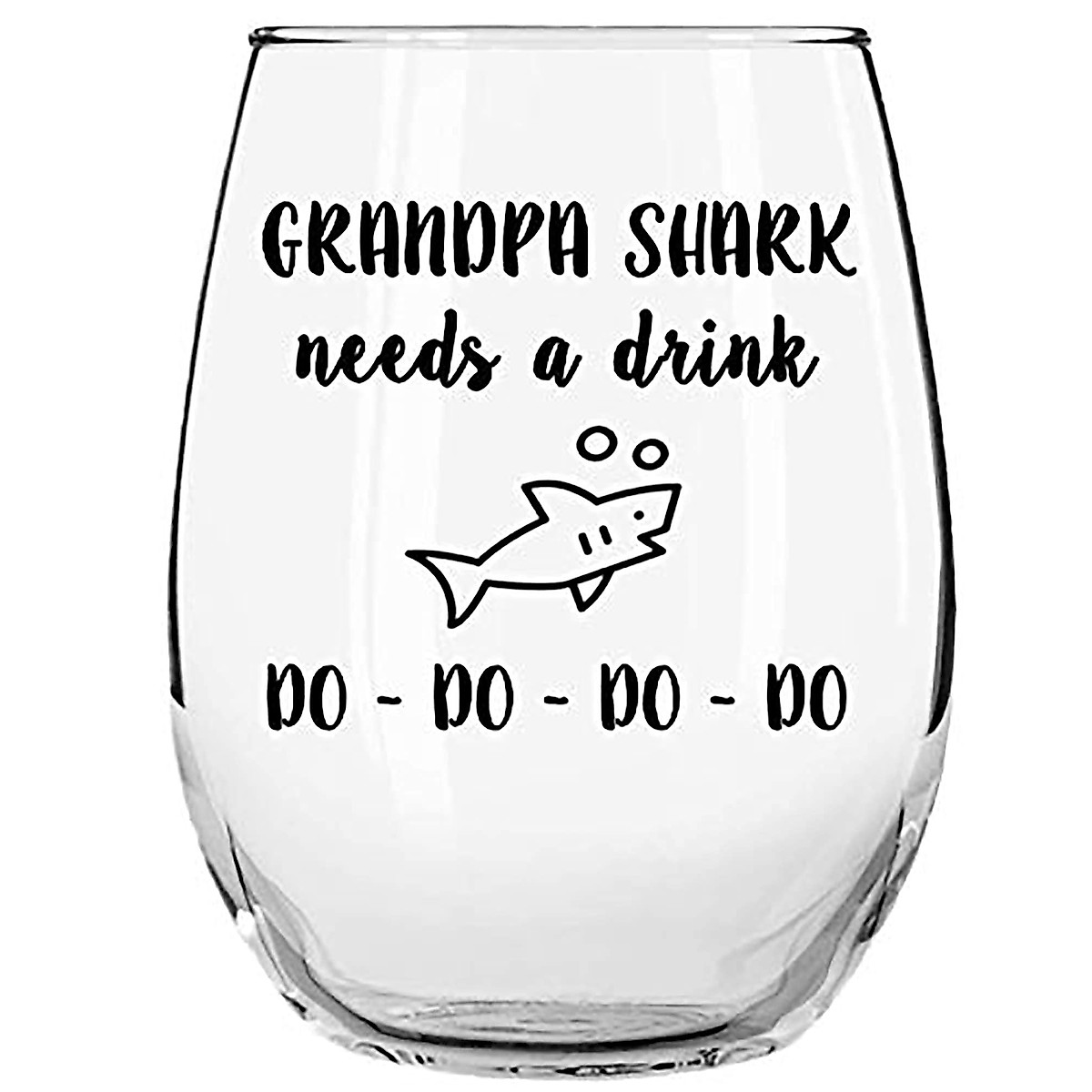 Grandma & Grandpa Shark Needs a Drink Do Do Do Do Funny Novelty Stemless Wine Glass with Sayings - Gifts for Grandparents - Birthday, Christmas, Mothers Day, Father's Day Gifts - 2 Pack (15oz)