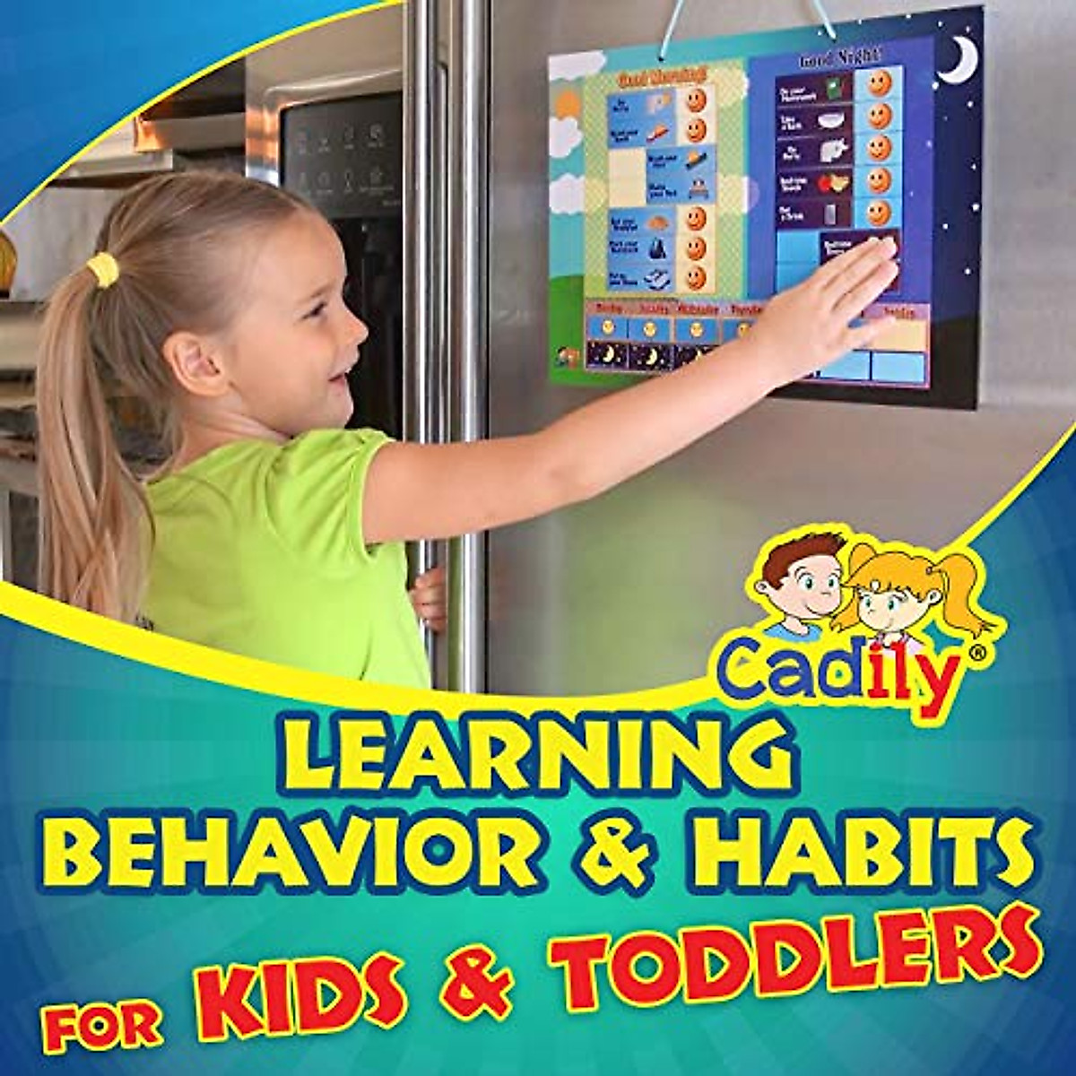 Cadily Day & Night Magnetic Chore Chart for Kids. Reward Good Habits with a Morning & Night Time Kids Chore Chart for Kids & Toddlers. A Daily Chore Chart for Kids Works Great as a Behavior Chart.
