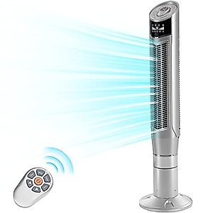 Antarctic Star Tower Fan Oscillating Fan Quiet Cooling Remote Control Powerful Standing 3 Wind Modes Bladeless Floor Fans Portable Bladeless Height Adjust, 8 Wind Speed Bedroom Office 47-Inch Silver