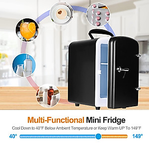 Diydeg Mini Fridge, 4L 6 Can Portable Cooler and Warmer Small Refrigerator for Bedroom, Personal Skincare Fridge for Cosmetics, Beverage, Foods, Dorm, Travel & Car, DC12V AC100-240V (US