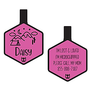 Silicone Silent Dog Tag Personalized with 5 Lines of Custom Deep Engraved Durable Soundless Pet ID Name Tag Hexagon Pink