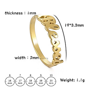 LIKGREAT Faith Strength Engraving Blessed Ring Thin Finger Ring Inspirational Pray Religious Ring for Women (Gold tone, 8)