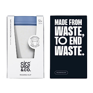 Circular and Co Reusable Now Coffee Cup - World's First Cup Made from Recycled Cups - Traditional Design - Sustainable, Insulated - 340ml/12oz (Chalk, Rockpool Blue)