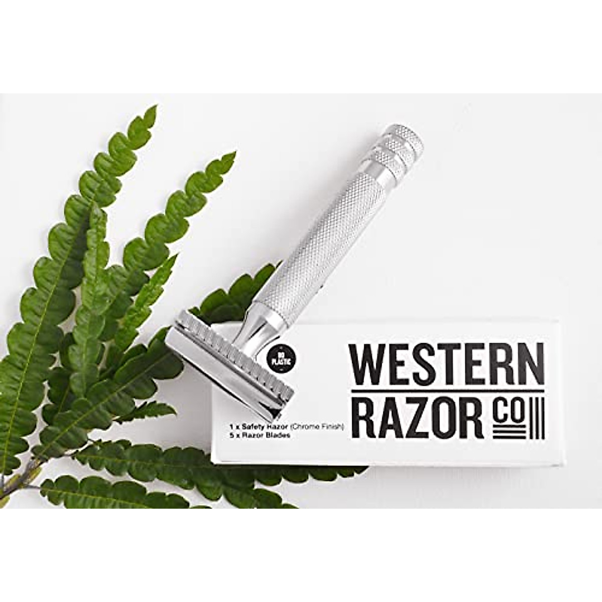 Western Razor Premium Safety Razor, MADE IN USA, with 5 Refill Blades, Chrome