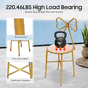 Pink Butterfly Dressing Chair Makeup Chair, Velvet Cushion Deep Gold Metal Frame Chair Lounge Dresser Chair with Bow Backrest and Velvet Cushion Used for Bedroom Home Garden Living Room(Light Pink)