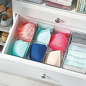 mDesign Plastic 6 Compartment Dresser Drawer Divided Organizer Bin for Scarves, Socks, Bras, Hair Ties, Belts, Underwear - Closet Shelf Storage Organization, Lumiere Collection, 2 Pack, Clear