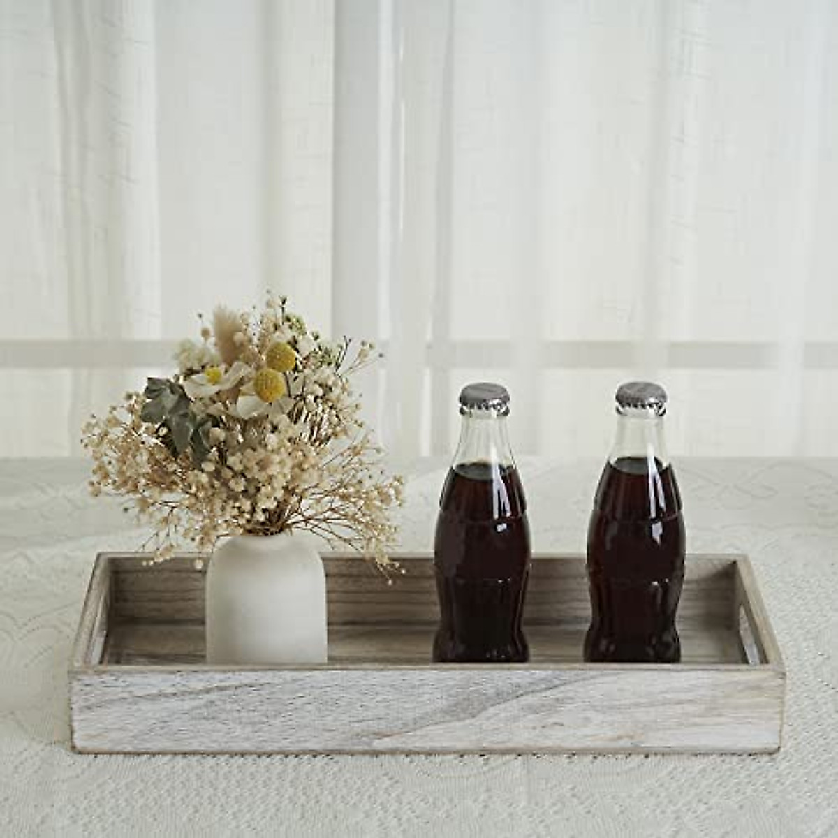 Set of 2 Farmhouse Serving Tray Coffee Table Tray Rectangle,Wooden Long Narrow Tray for Perfume Cosmetic Bottles Jewelry Jar Candle,Decorative Tray 15.6 * 6.1 * 2 inch