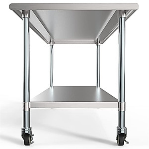 KoolMore Commercial 30” x 60” Stainless Steel Work Table Wheels Restaurant Home Use, Under Storage Shelf Food, Tools, Equipment, Hardware, Heavy Duty Metal Workspace (CT3060-18C), Silver, 30" x 60"