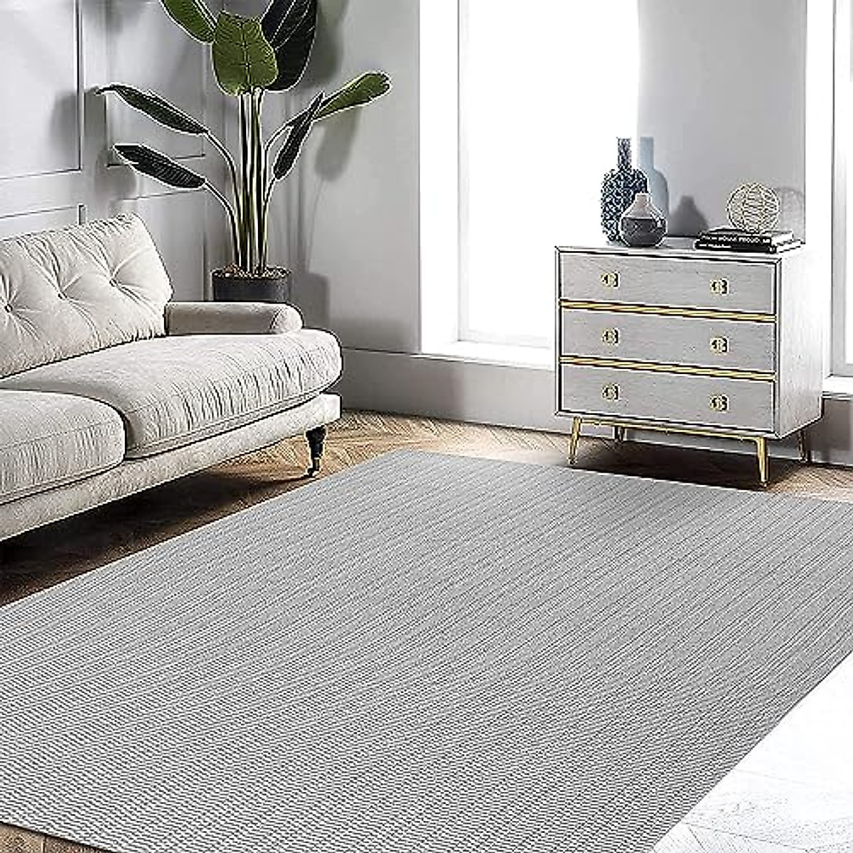EARTHALL Upgraded Boho Area Rug 4'x6', Patio Rugs, Light Grey, 100% Woven Cotton Washable Grey Outdoor Rug 4x6 for Farmhouse Decor, Braided Rug for Kitchen/Living Room/Bathroom
