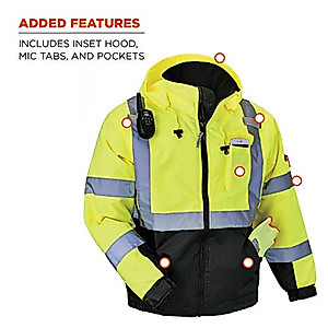 Ergodyne unisex adult High Visibility ,Reflective Insulation, 3, Ergodyne GloWear 8377 Type R Class 3 Lime Quilted Bomber Jacket X Large, Lime, X-Large US