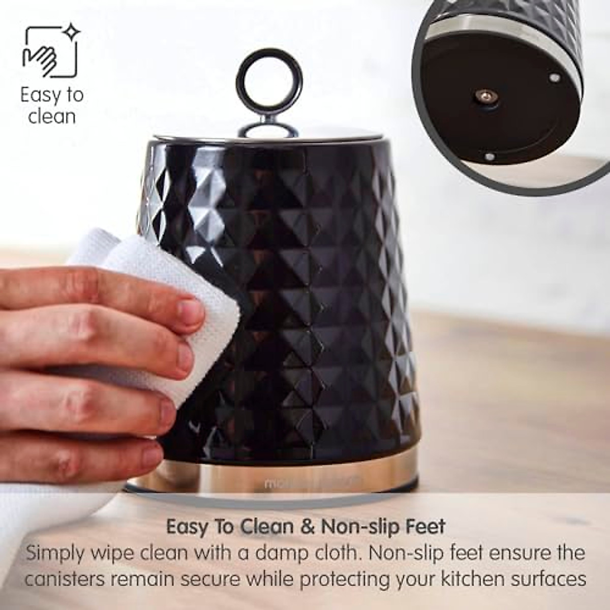 Morphy Richards 978053 Dimensions Set of 3 Round Kitchen Storage Canisters, Black