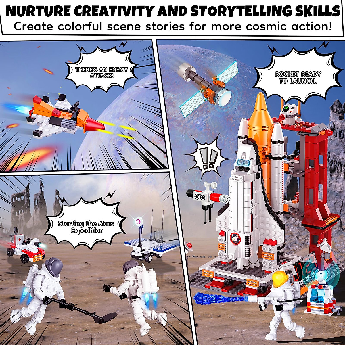 Space Exploration Shuttle Toys for 6 7 8 9 10 11 12 Year Old Kids, Girls, Boys, 12-in-1 STEM Projects Rocket Building Toy Kit with 3 Astronauts, Airplane Rocket Set, Gift idea for Ages 6 +, 885 Pcs