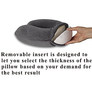 TravelMate Memory Foam Neck Pillow - Adjustable Thickness for Best Comfort, Grey